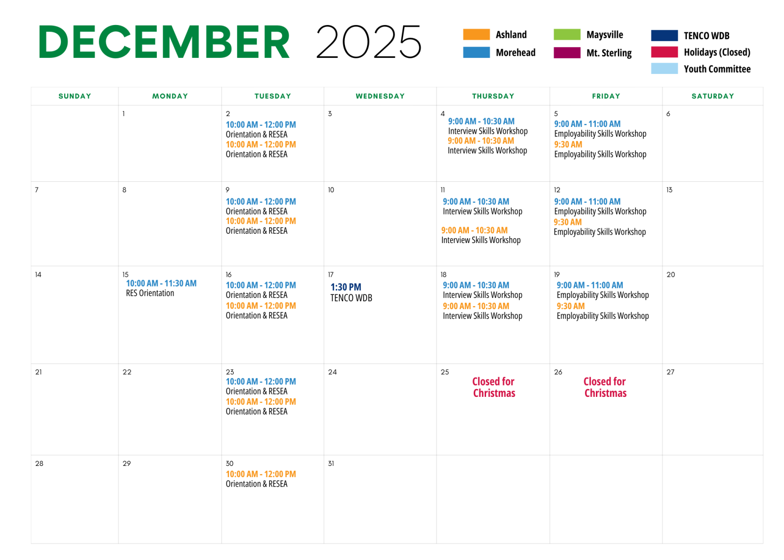 Event Calendar – TENCO Career Center