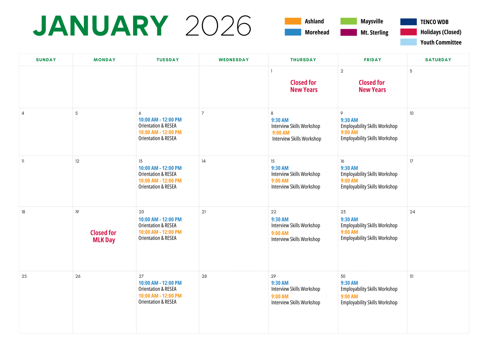 Event Calendar – TENCO Career Center
